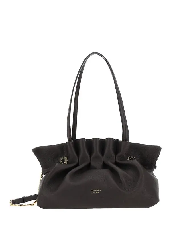 FERRAGAMO Soft Bag' Brown Medium Shoulder Bag With Gancini On The Front And Shoulder Strap With Chain In Leather For - Multicolor