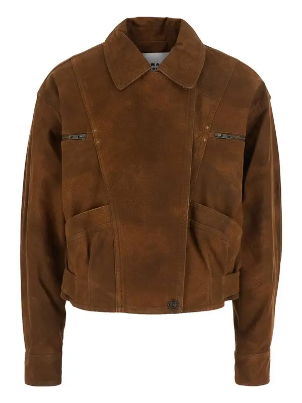Isabel Marant Étoile Belma' Brown Jacket With Classic Collar And Logo Patch On The Back In Leather For - Multicolor