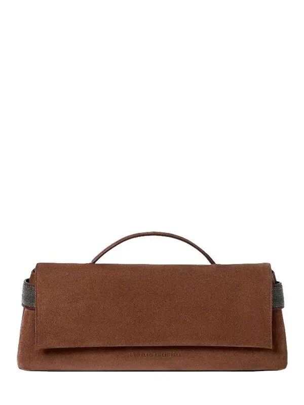 Brunello Cucinelli Clutch With Top Handle And Monile In Suede For - Brown