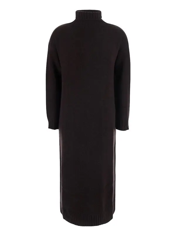 Max Mara Fragore' Brown Dress With High Neck And Elasticated Cuffs In Wool And Cashmere For - Multicolor