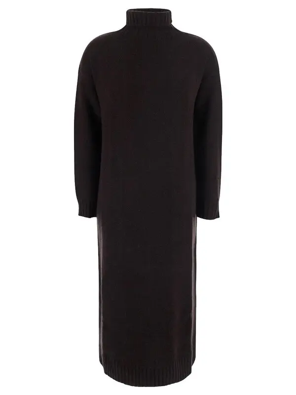 Max Mara Fragore' Brown Dress With High Neck And Elasticated Cuffs In Wool And Cashmere For - Multicolor