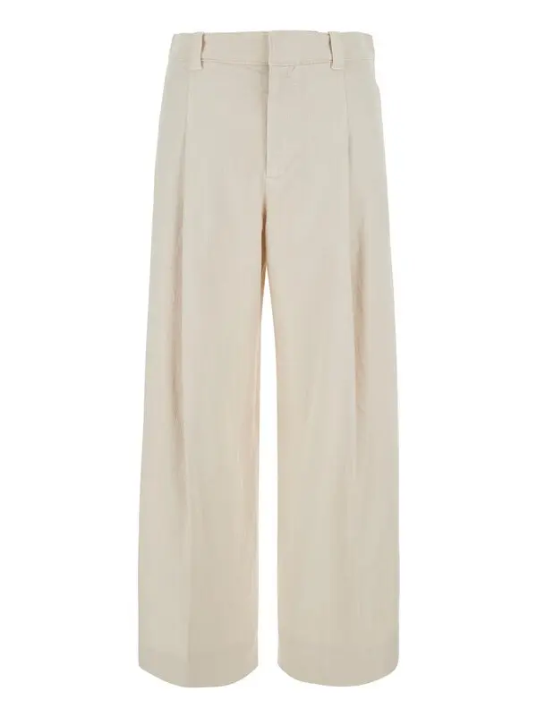 Brunello Cucinelli Beige Pants With Front Pleats And Monile At The Back In Cotton Blend For - Multicolor