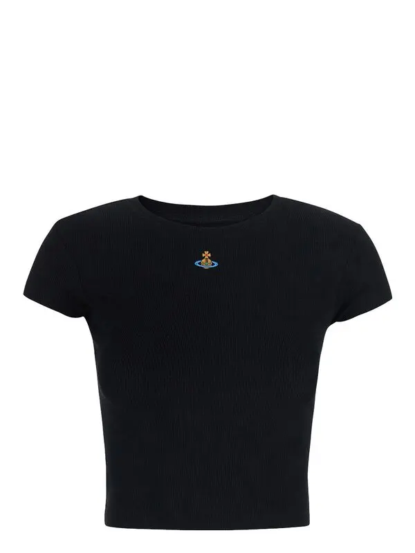VIVIENNE WESTWOOD Black T-shirt With Embroidered Logo On The Front In Viscose For - Multicolor