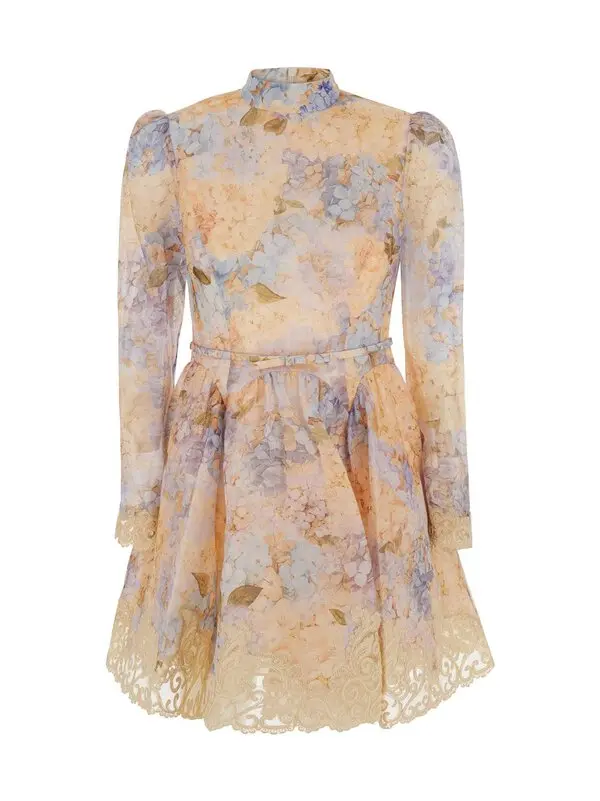Zimmermann Valiant Panelled Mini Dress With Blue Linen And Silk Fabric For - Multicolor