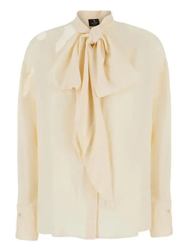 Etro White Shirt With Scarf And Tone-on-tone Jacquard Motif In Silk Blend For - Multicolor