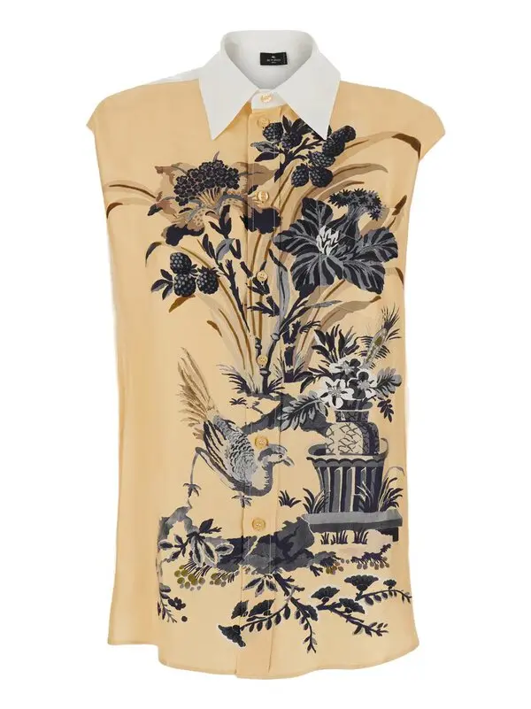 Etro Shirt With Classic Collar And Floral Print On The Front In Blend Cotton And Silk - Multicolor