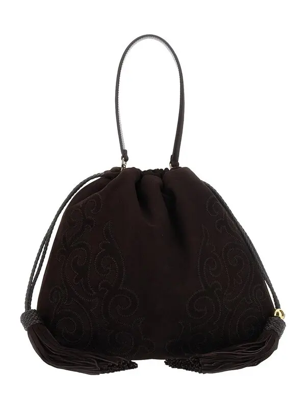 Etro Kalispera' Shoulder Bag With Drawstring Closure And Embroidery In Suede For - Black