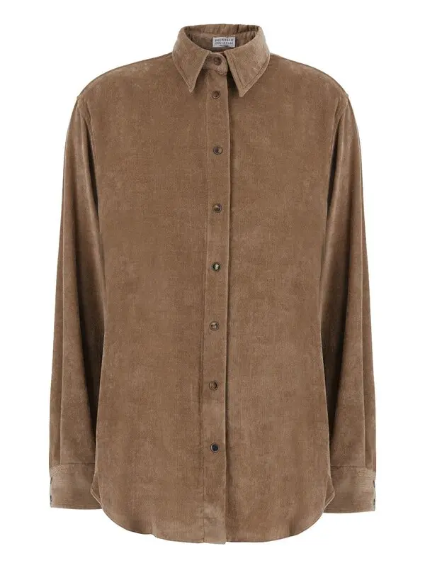 Brunello Cucinelli Beige Shirt With Classic Collar In Corduroy For - Multicolor