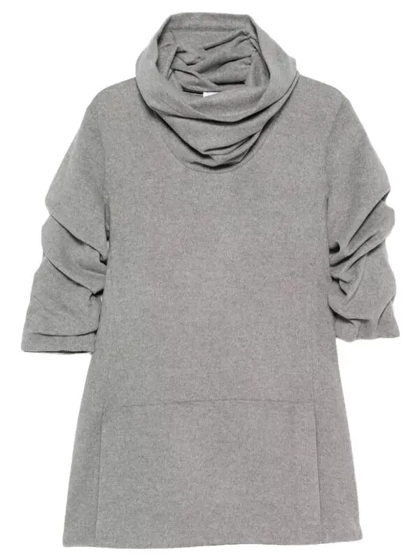 7 For All Mankind Ruched-sleeve Cowl-neck Mini Dress - Grey