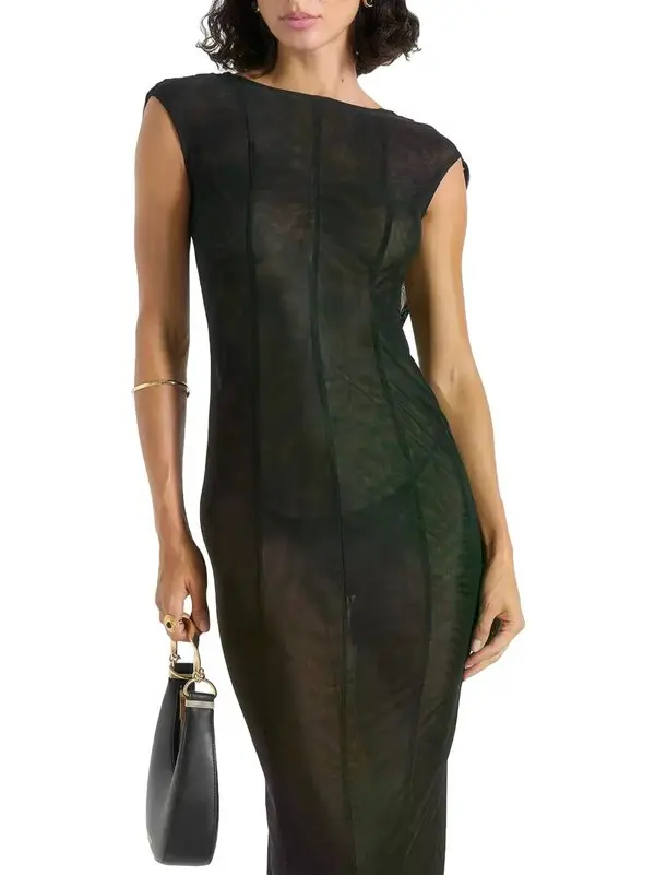 Manière De Voir Ulina In Seamed Sheer-back Hardware-detail Maxi Dress - Black