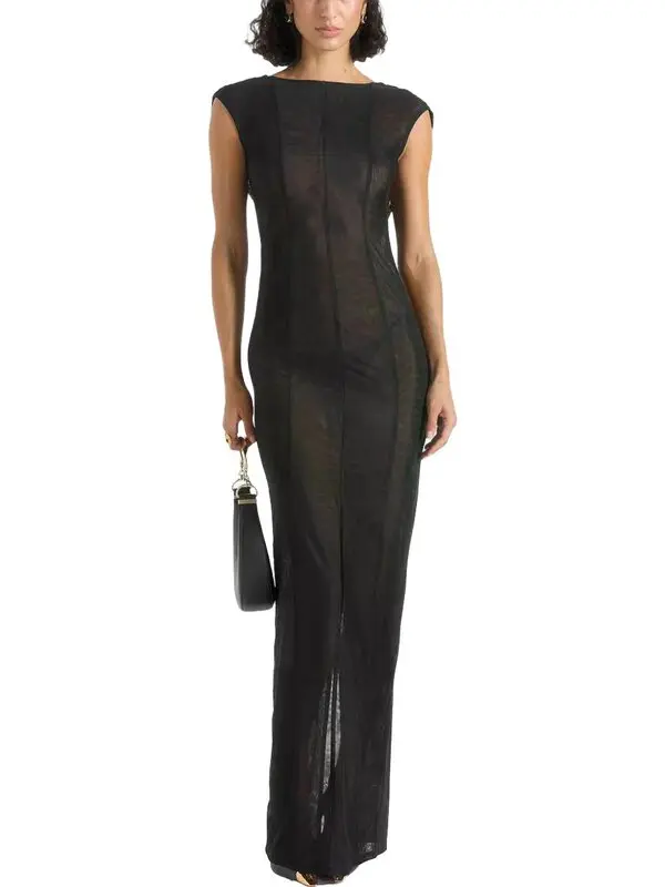 Manière De Voir Ulina In Seamed Sheer-back Hardware-detail Maxi Dress - Black