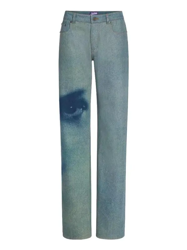JEAN PAUL GAULTIER Face-print Straight-leg Jeans - Blue