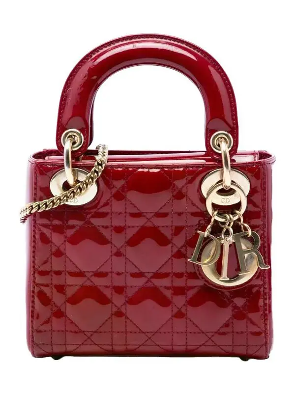Dior 2019 Mini Patent Cannage Lady Satchel - Red