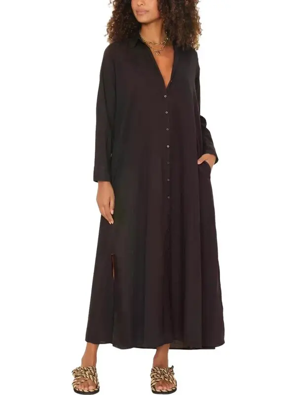 Xirena Boden Side-slit Maxi Shirt Dress - Black