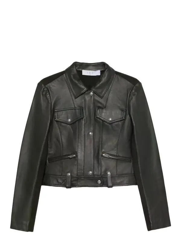 IRO PARIS Panelled Leather Jacket - Green