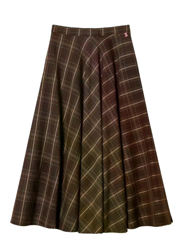 TWINSET Myfo Checked Flannel Midi Skirt - Brown