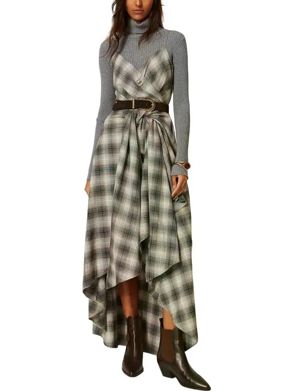 TWINSET Myfo Midi Dress In Check Flannel - Neutrals