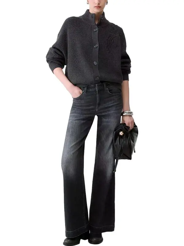 Liu Jo Wool Cardigan With Embroidery - Grey