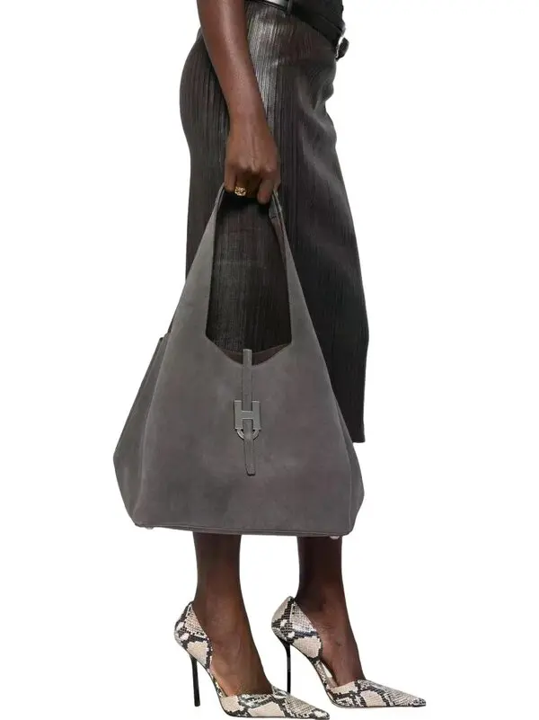 Hogan Logo-plaque Suede Tote Bag - Grey