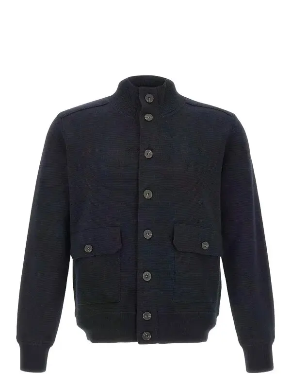 KANGRA High-neck Buttoned Cardigan - Blue