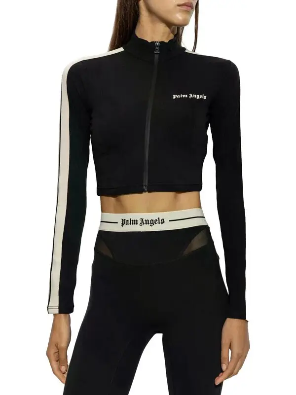 Palm Angels Logo-print Cropped Sweatshirt - Black