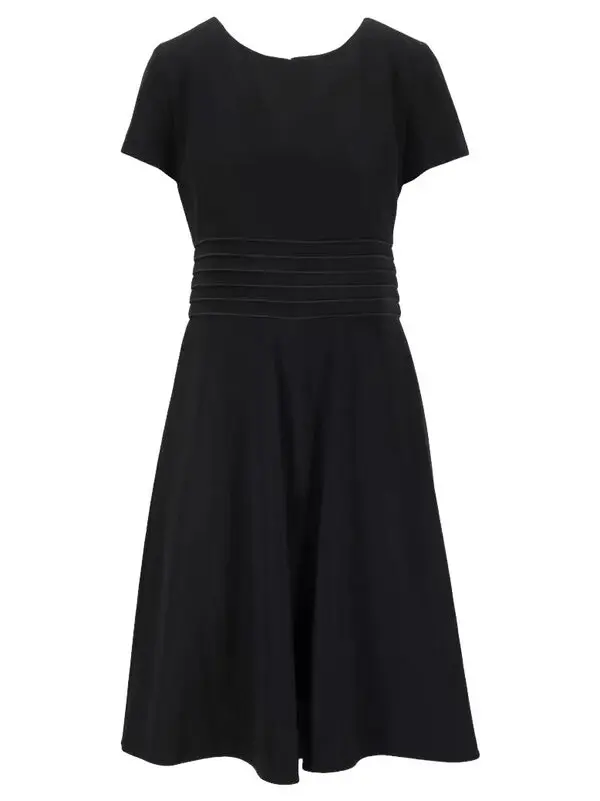 Emporio Armani Dress In Techno Cady With A Pleated Waist And Short Sleeves - Black
