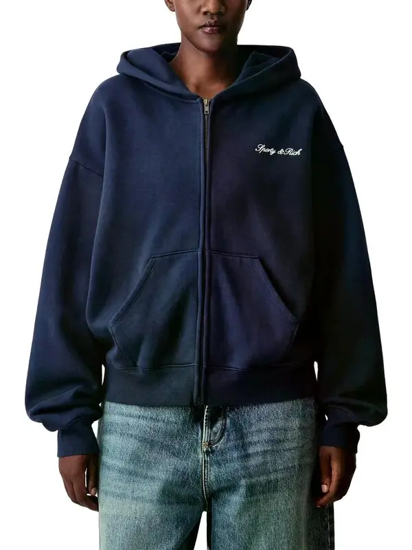 Sporty & Rich Signature Logo-embroidered Zip-up Hoodie - Blue