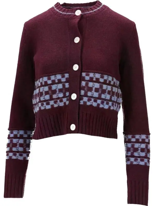 B.B. WALACE Geometric-pattern Ribbed-trim Cardigan - Red