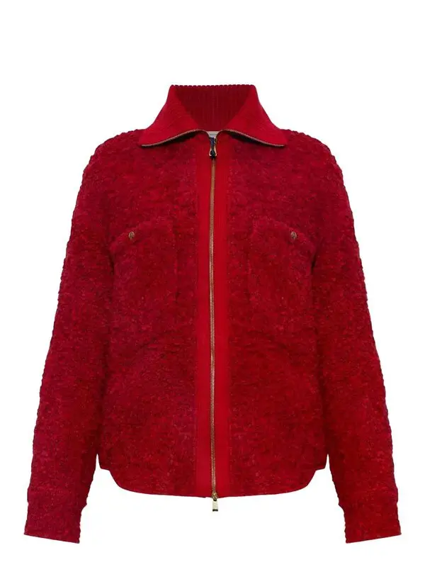 Moncler Bouclé-knit Zip-up Cardigan - Red