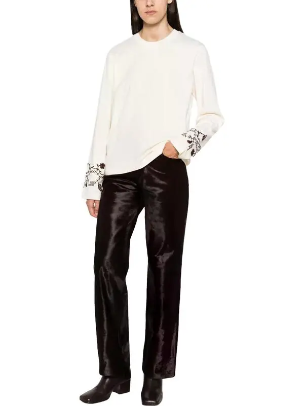 Moncler Embroidered Long-sleeve T-shirt - Neutrals