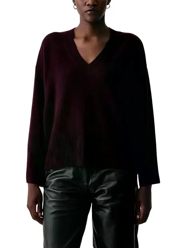 VICOLO V-neck Ribbed-trim Sweater - Red