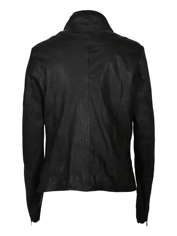 JULIUS Urban Seam-detail Washed Leather Jacket - Black