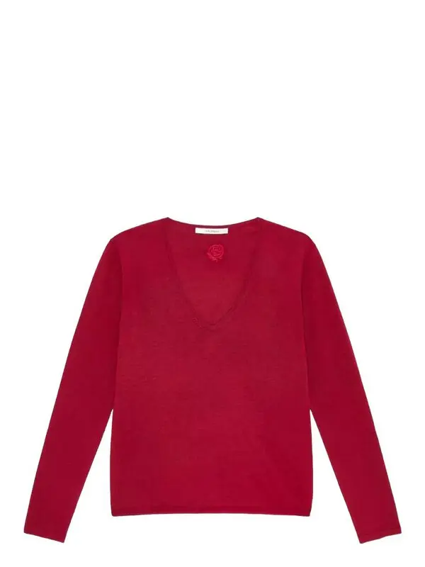 Malìparmi Rose-embroidered V-neck Sweater - Red