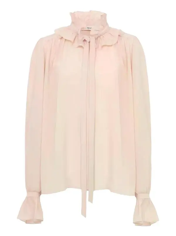 Chloé Ruffled Silk-crepe Blouse - Neutrals