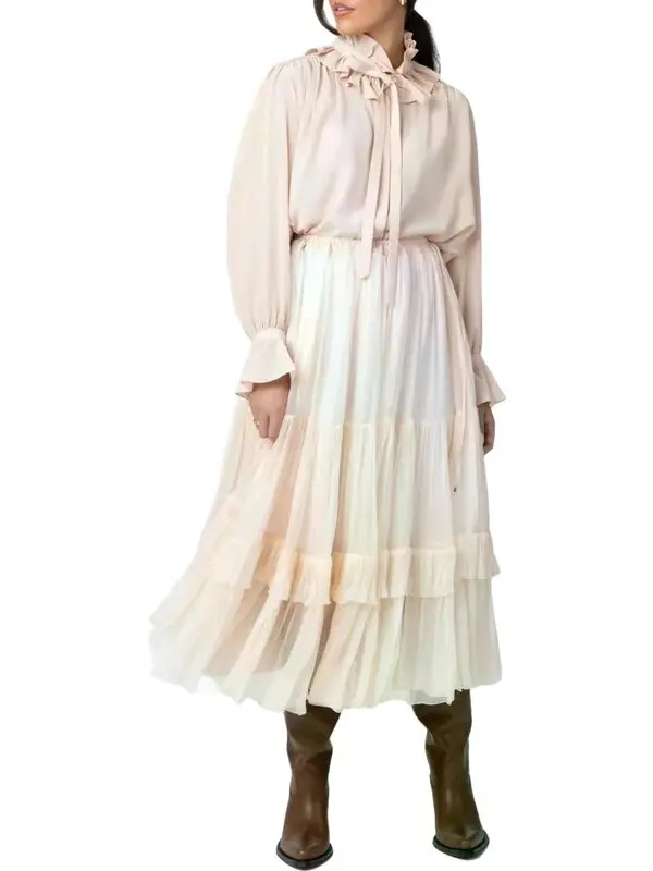 Chloé Tie-front Ruffled Blouse In Crêpe De Chine - Neutrals