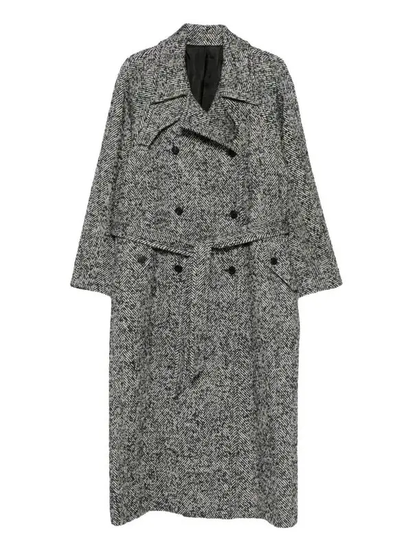JUUN.J Herringbone-pattern Belted Coat - Black