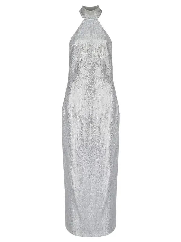 Zeynep Arçay Sequin-embellished Halterneck Maxi Dress - Grey