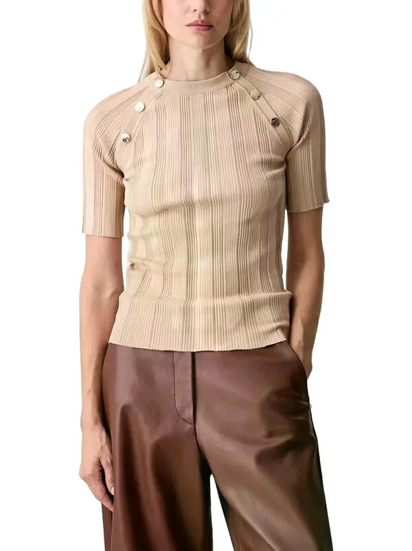 Sportmax Button-detail Ribbed T-shirt - Neutrals