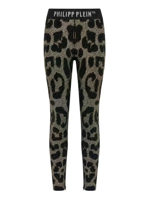 Philipp Plein Leopard-print Rhinestone-embellished Leggings - Black