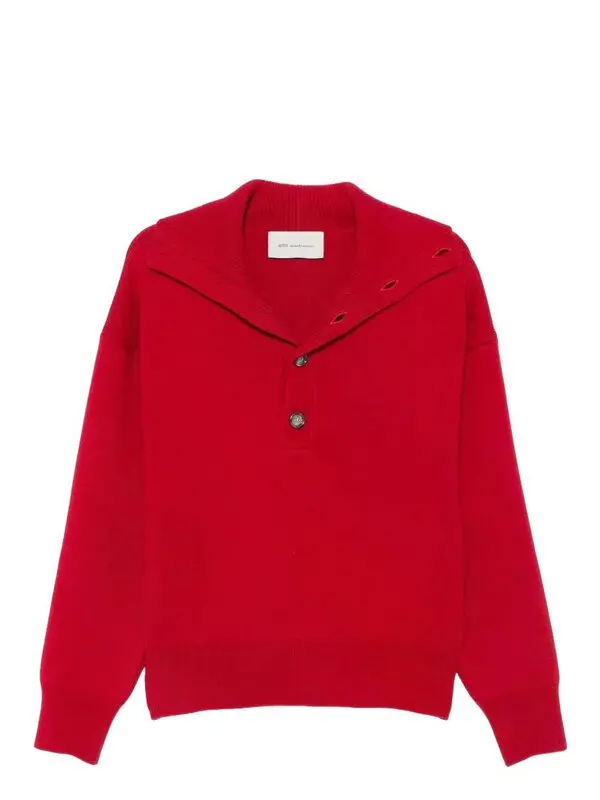 AMI Paris De Coeur Button-neck Sweater - Red