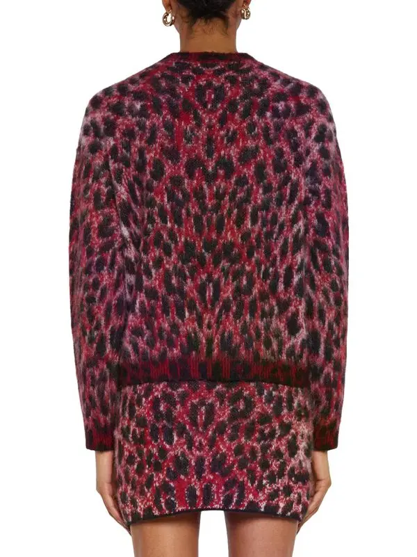 LANEUS Leopard-print Brushed-knit Jumper - Red