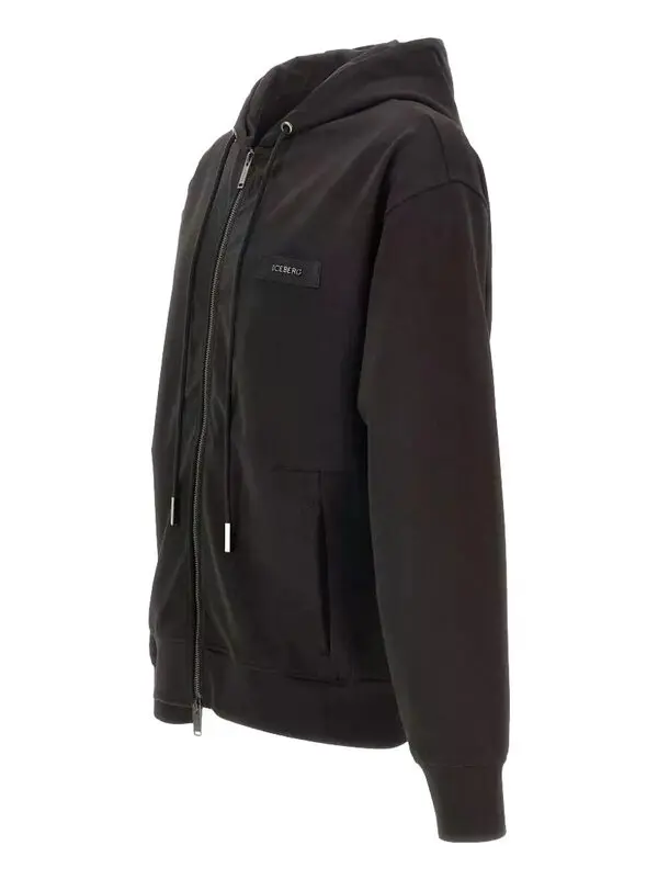 Iceberg Logo-patch Zip-up Hoodie - Black