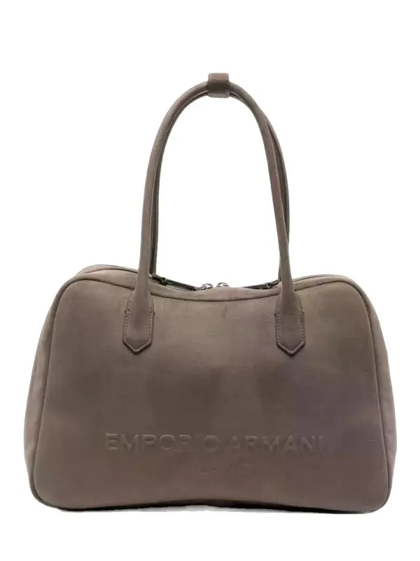 Emporio Armani Eagle Club Logo-debossed Leather Tote Bag - Neutrals