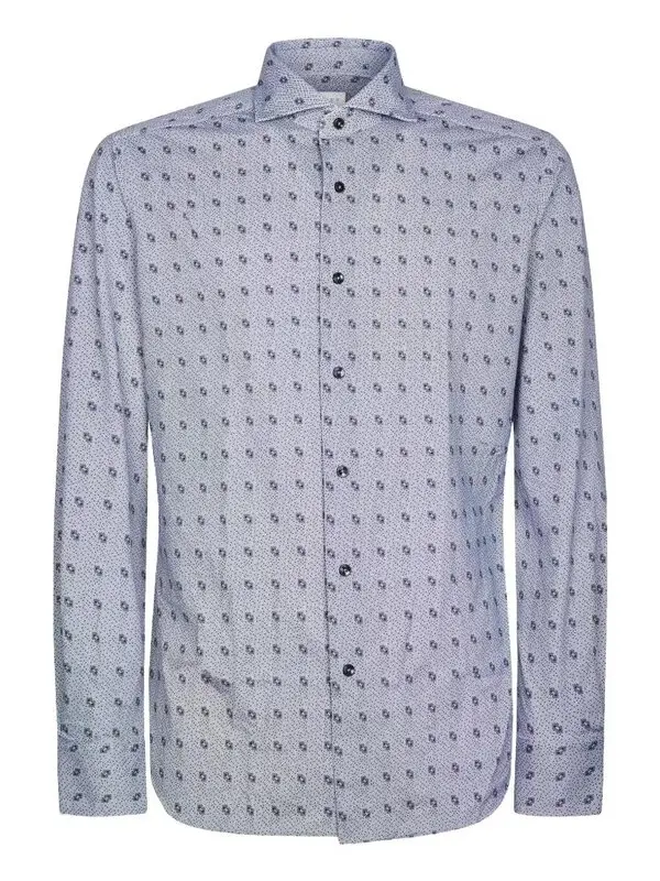 XACUS Geometric-print Spread-collar Shirt - Blue