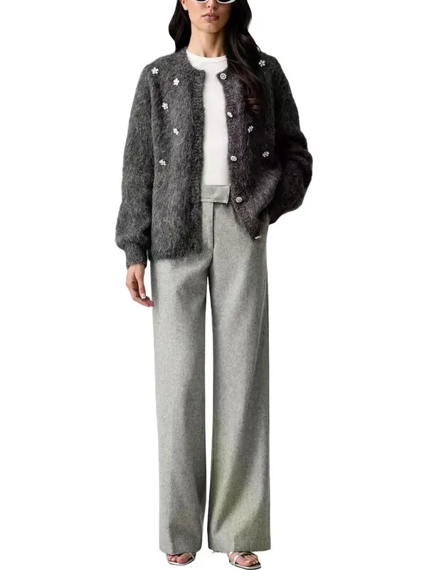 SILVIAN HEACH Crystal-embellished Brushed-knit Cardigan - Grey