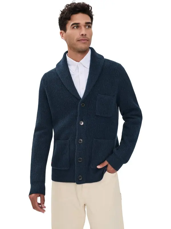 ALEX MILL Shawl Collar Cashmere Cardigan - Navy