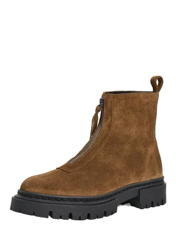 Staud Miles Suede Zip Ankle Boots - Cigar