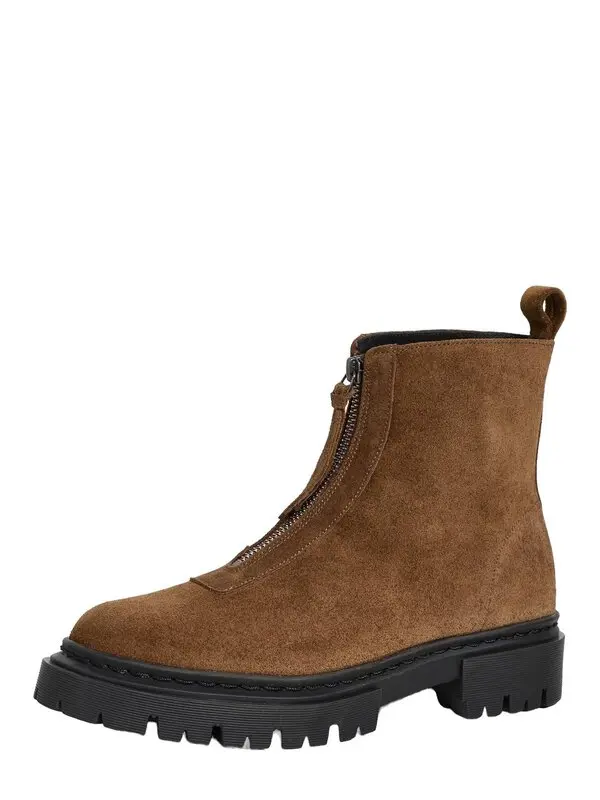 Staud Miles Suede Zip Ankle Boots - Cigar