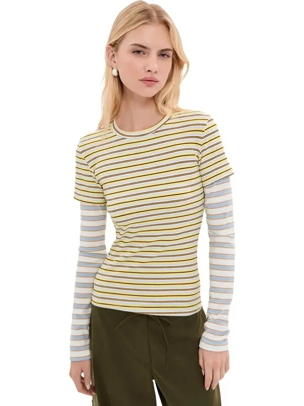 STATE & LAKE Eli Double Layer Tee - Sunshine/blue Stripe
