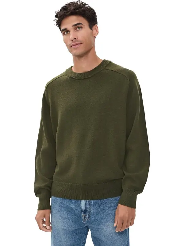 ALEX MILL Crewneck Boxy Sweater In Merino Wool - Deep Olive